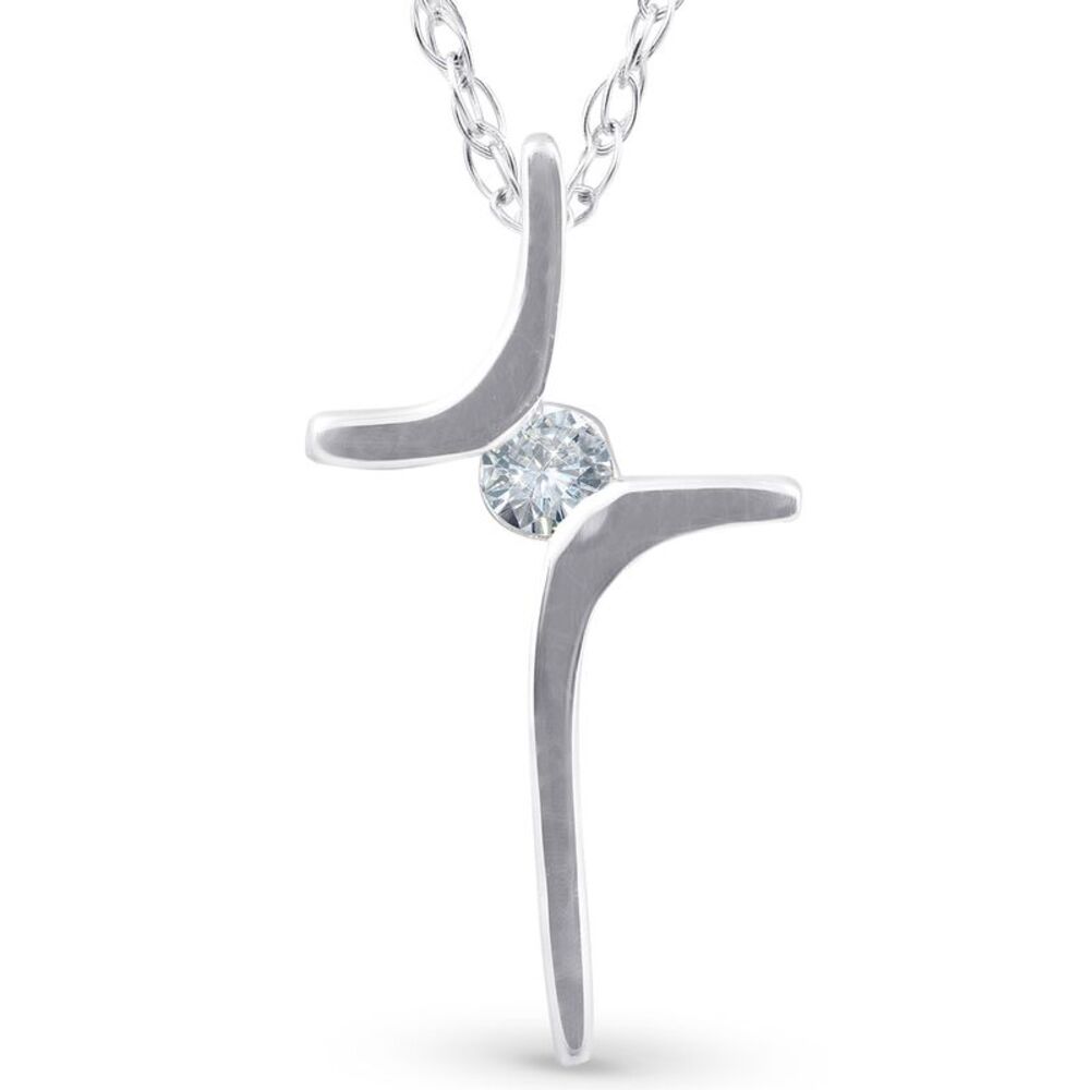 Solitaire Diamond Cross Pendant Round Solitaire 10k W… - Gem